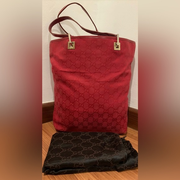 Gucci | Bags | Vintage Gucci Red Monogram Tote Bag | Poshmark